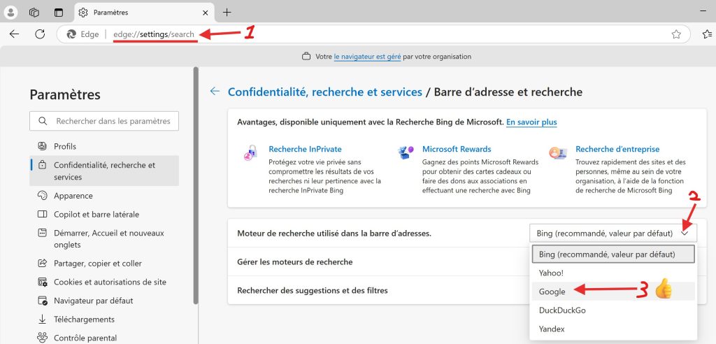 Comment définir le moteur de recherche par défaut dans Edge